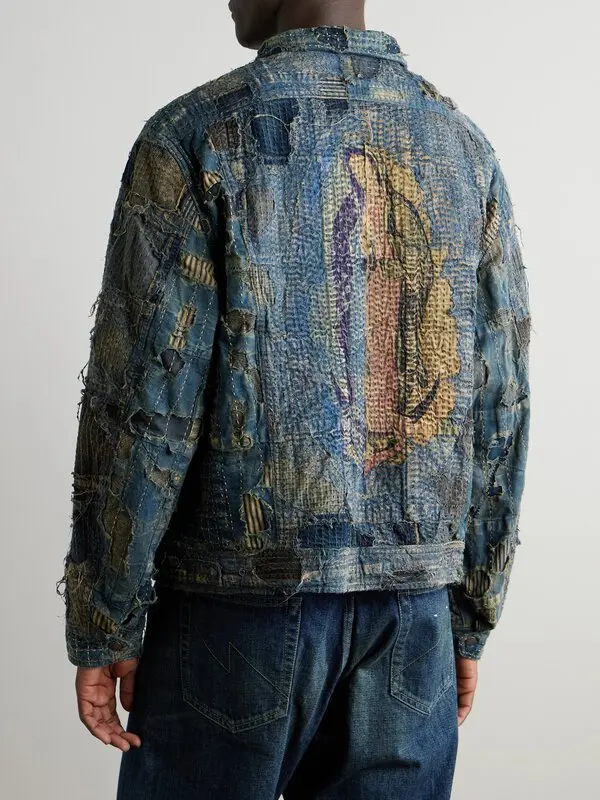 Kapital Boro Distressed Patchwork Denim Jacket - Blue
