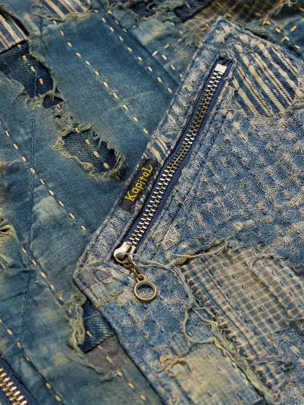 Kapital Boro Distressed Patchwork Denim Jacket - Blue