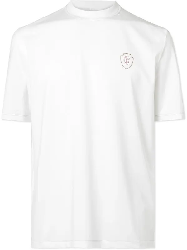 Brunello Cucinelli Logo-print Embroidered Tech-jersey Tennis T-shirt - White