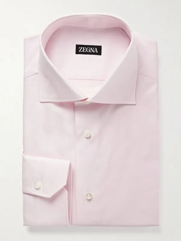 Zegna Cutaway-collar Cotton-piqué Shirt - Pink