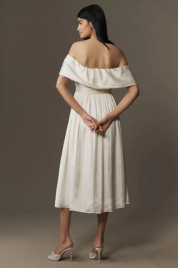 strapless open back dress Zora One Shoulder Pleated Midi Dress
