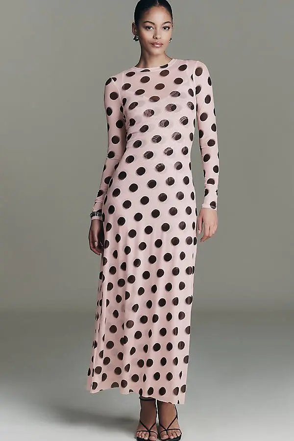 AFRM Paola Long-sleeve Maxi Dress - Rose Blur Dot | Editorialist