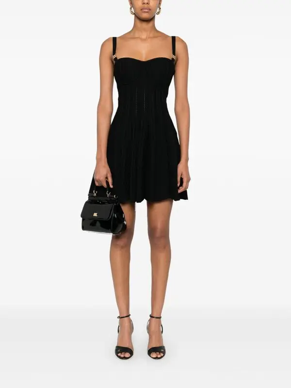 Elisabetta Franchi Knitted Pleated Mini Dress In Black - 59% Off