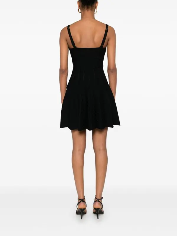 Elisabetta Franchi Knitted Pleated Mini Dress In Black - 59% Off