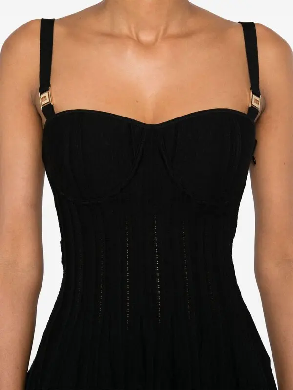 Elisabetta Franchi Knitted Pleated Mini Dress In Black - 59% Off