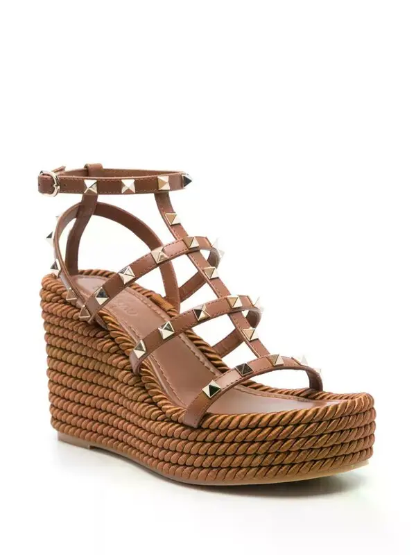 Valentino Garavani Rockstud Wedge Sandals - Brown