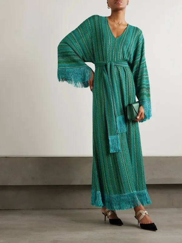 Missoni Frayed Sequined Striped Metallic Crochet-Knit Maxi Dress
