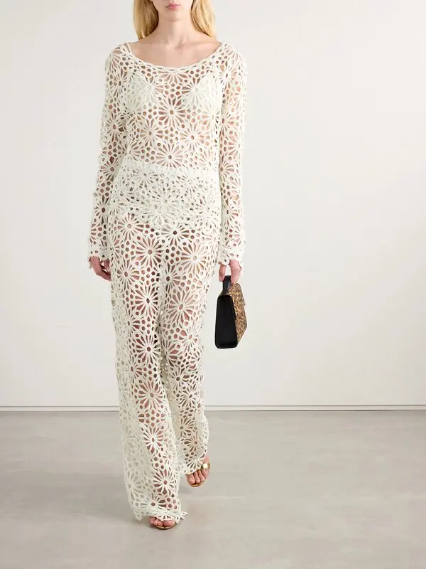 Norma Kamali Crocheted Cotton-blend Top - Neutrals