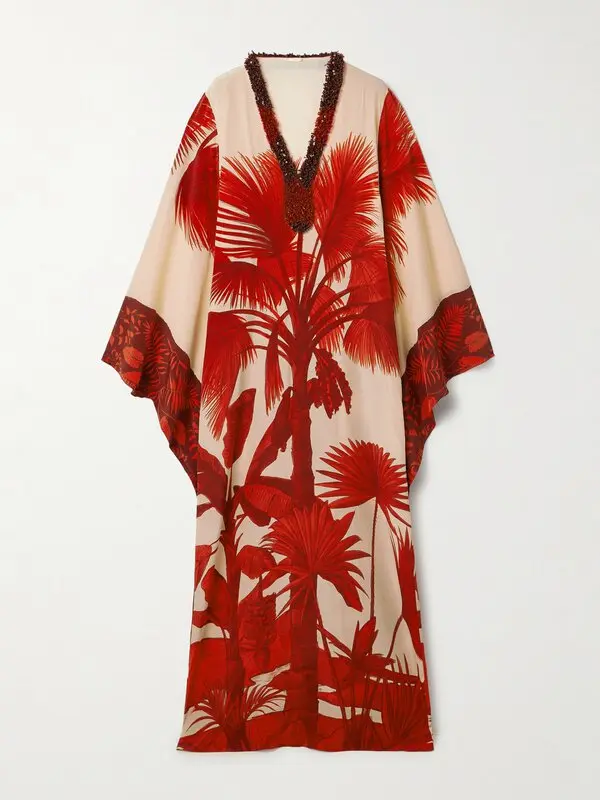 Johanna Ortiz Southern Tropics Oversized Embellished Printed Silk Crepe De Chine Maxi Dress - Red