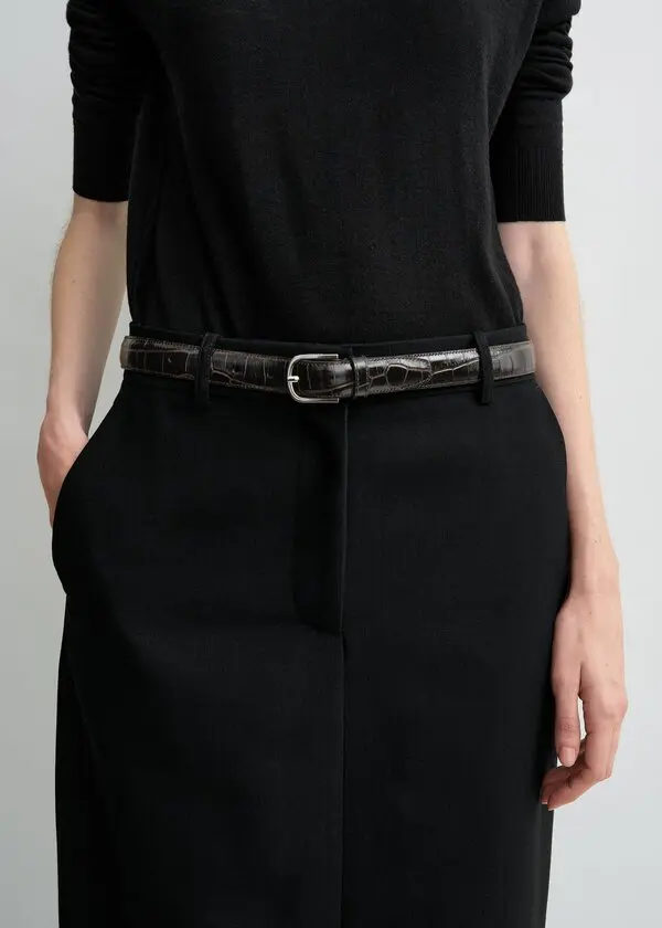 TOTEME Slim Croco-embossed Leather Belt - Brown