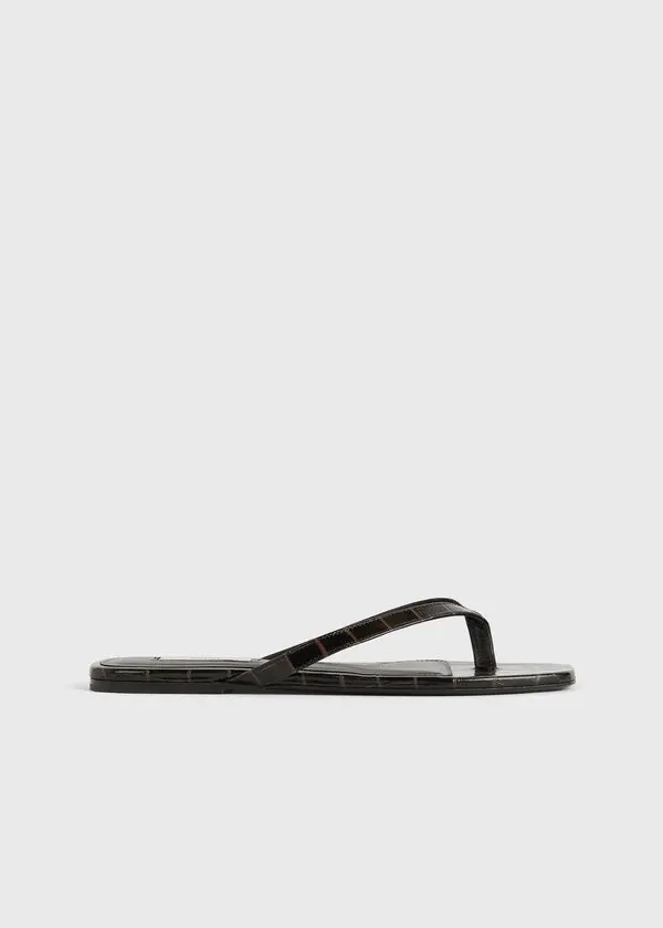 TOTEME Croco-embossed Flip Flops - Dark Brown