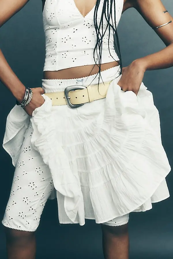 Free People Leather Belt With Oversized Buckle - Banana Cream
