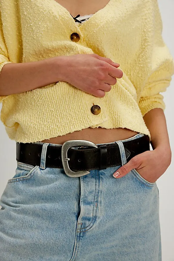 Free People Leather Belt With Oversized Buckle - Black