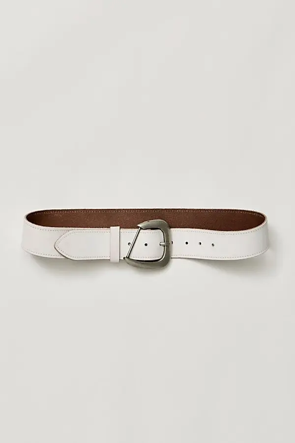 Free People Leather Belt With Oversized Buckle - Cloud