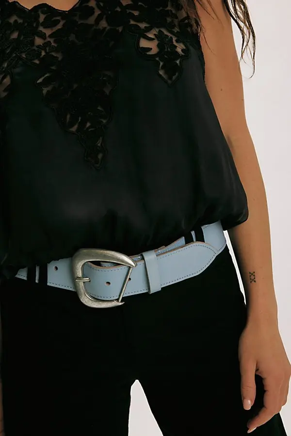 Free People Leather Belt With Oversized Buckle - Lake Tahoe