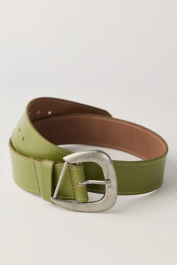 Free People Leather Belt With Oversized Buckle - Pesto
