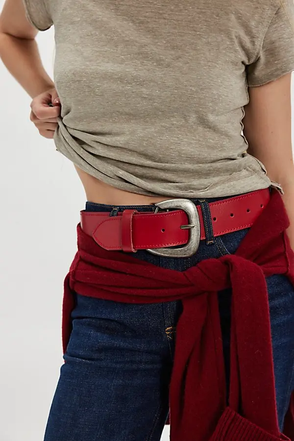 Free People - Leather Belt With Oversized Buckle