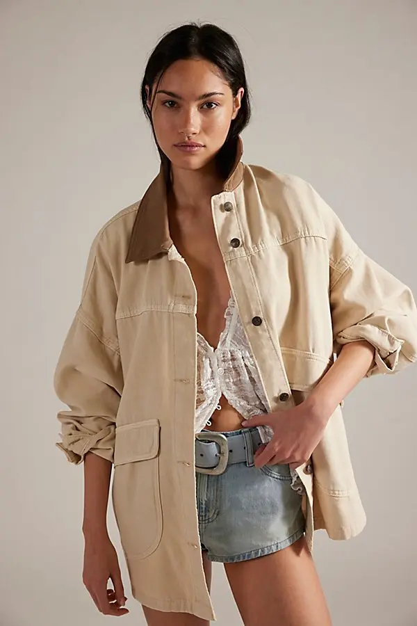 Free People We The Free Denim Jacket - White Cap Grey
