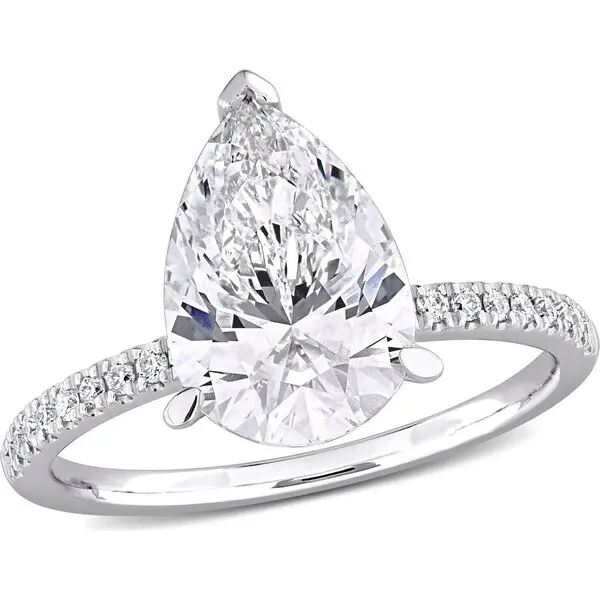 JULIANNA B. 3-1/6 Ctw Lab-grown Diamond Pear Solitaire Ring - White Gold