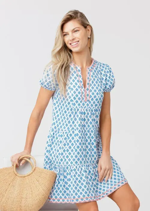 CABANA LIFE Embroidered Short Sleeve Tiered Dress - Harbor