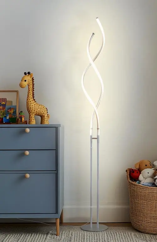 BRIGHTECH Embrace 60" Led Industrial 2-in-1 Table And Floor Lamp With Built-in Light Dimmer - Polished Silver