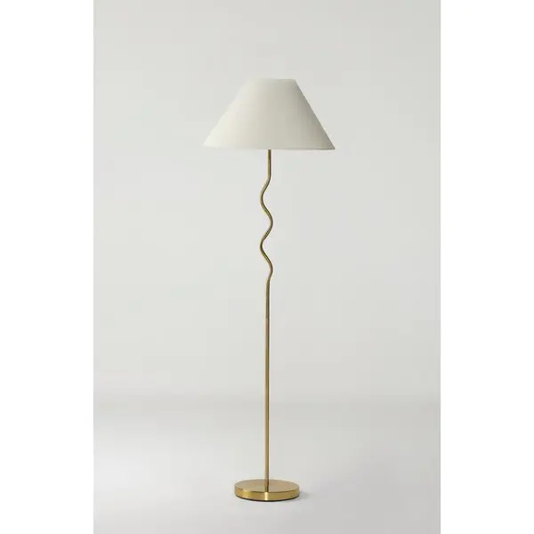 BRIGHTECH Squiggle 62" Led Modern Wavy Floor Lamp With Fabric Shade - Antique Brass