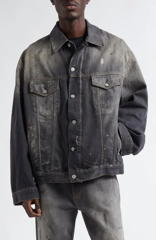 Acne Studios Oversized Paint Smudged Denim Jacket Black