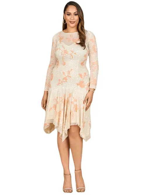 LARA NEW YORK Beaded Tulle Midi Dress - Ivory/blush