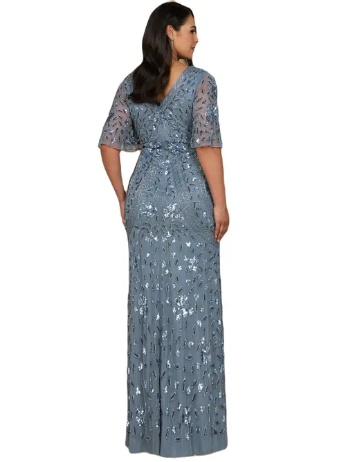 LARA NEW YORK Cape Sleeve Beaded Gown - Dusty Periwinkle