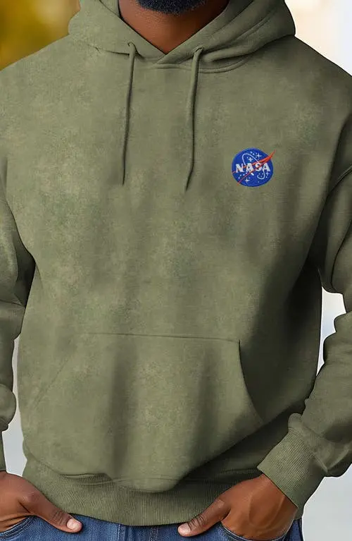 DALIX Nasa Embroidered Mineral Wash Hoodie - Olive