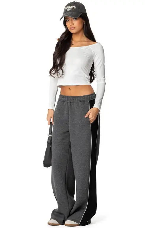 EDIKTED Contrast Stripe Wide Leg Track Pants - Dark-gray