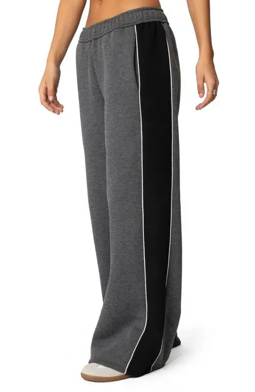 EDIKTED Contrast Stripe Wide Leg Track Pants - Dark-gray