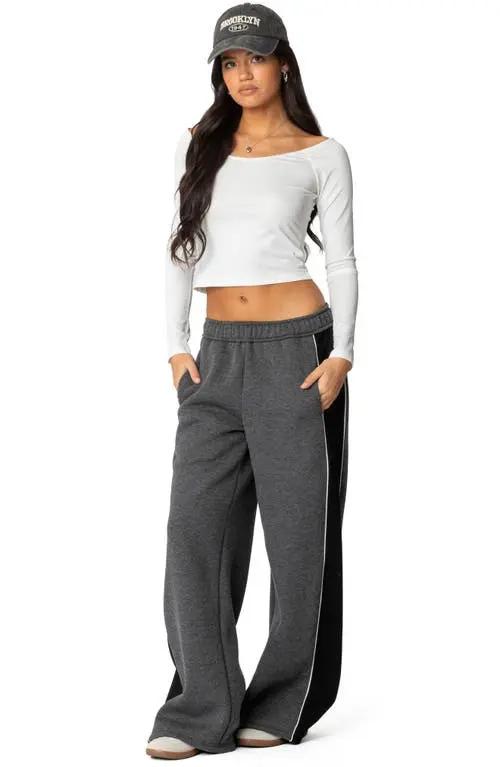 EDIKTED Contrast Stripe Wide Leg Track Pants - Dark-gray