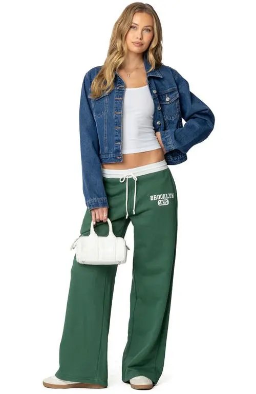 EDIKTED Brookie Wide Leg Cotton Sweatpants - Green
