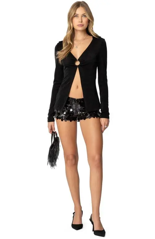 EDIKTED Sephira Sequin Micro Shorts - Black