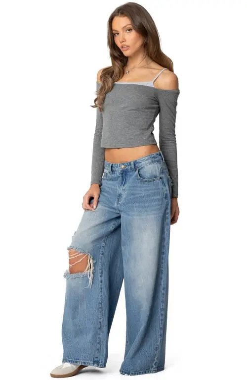 EDIKTED Layered Cold Shoulder Crop Top