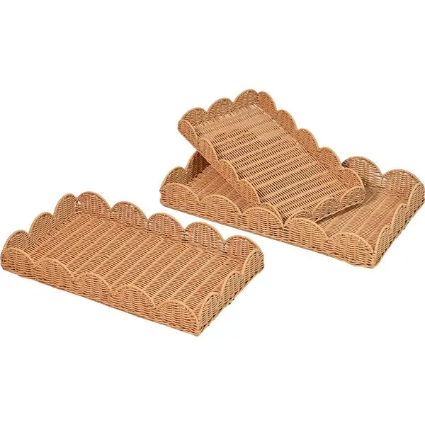 HAPPIMESS Parker Southwestern Cottage Resin Scalloped Rectangular Decorative Serving Trays - Brown