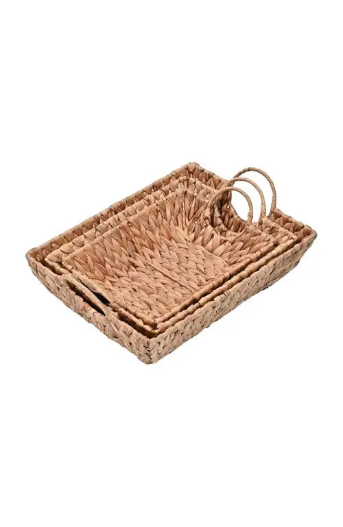 HAPPIMESS Rowan Bohemian Cottage Handwoven Hyacinth Rectangular Decorative Basket Trays With Handles