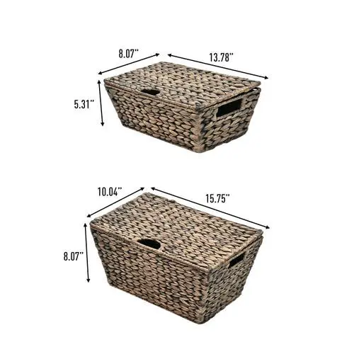 HAPPIMESS Wilder Classic Farmhouse Woven Hyacinth Rectangular Storage Baskets With Lids And Handles - Brown