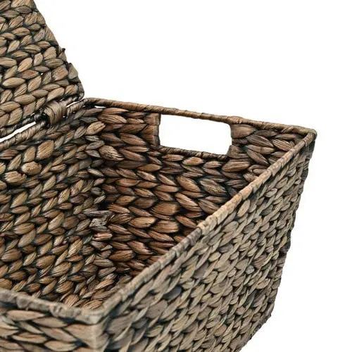 HAPPIMESS Wilder Classic Farmhouse Woven Hyacinth Rectangular Storage Baskets With Lids And Handles - Brown