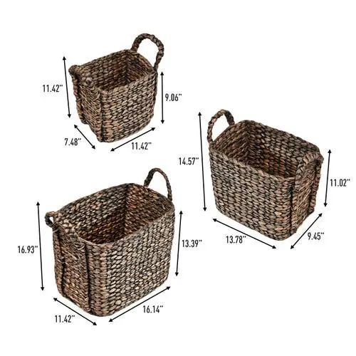 HAPPIMESS Clara Farmhouse Classic Handwoven Hyacinth Rectangle Storage Floor Baskets With Handles