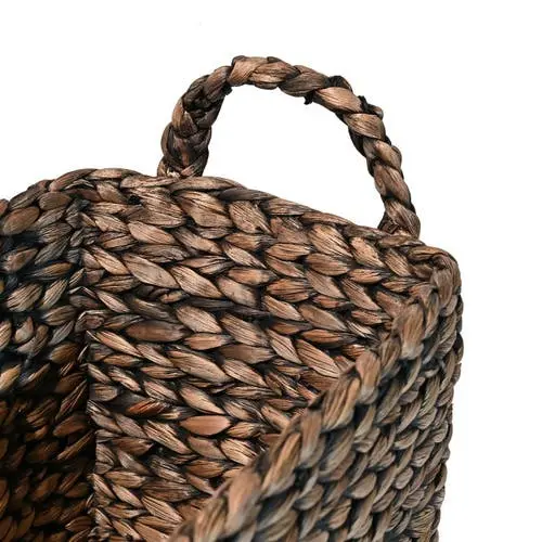 HAPPIMESS Clara Farmhouse Classic Handwoven Hyacinth Rectangle Storage Floor Baskets With Handles