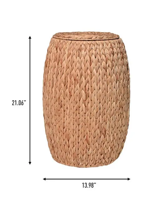 HAPPIMESS Colt Coastal Bohemian Handwoven Hyacinth Barrel Storage Stool With Lid