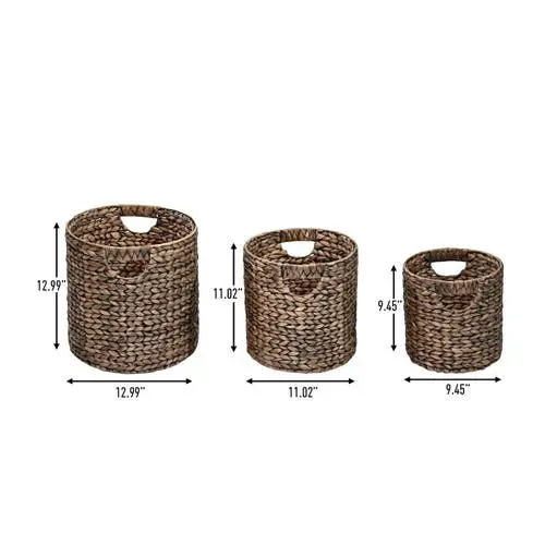 HAPPIMESS Avery Bohemian Cottage Handwoven Hyacinth Cylinder Nesting Baskets With Handles