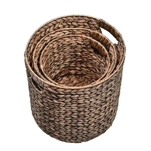 HAPPIMESS Avery Bohemian Cottage Handwoven Hyacinth Cylinder Nesting Baskets With Handles