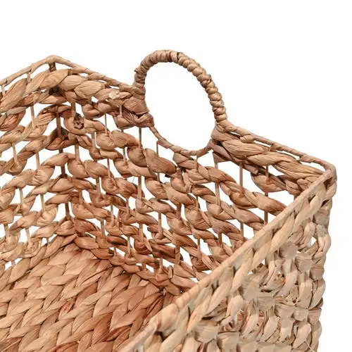 HAPPIMESS Quinn Bohemian Cottage Woven Hyacinth Rectangular Storage Baskets With Handles - Natural