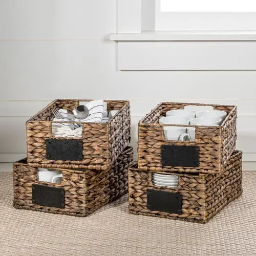 HAPPIMESS Lane Classic Farmhouse Hand-woven Hyacinth Pantry Baskets With Chalkboard Labels And Handles - Brown