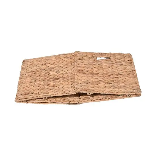 HAPPIMESS Bryce Classic Farmhouse Handwoven Hyacinth Collapsible Storage Cube Baskets With Handles
