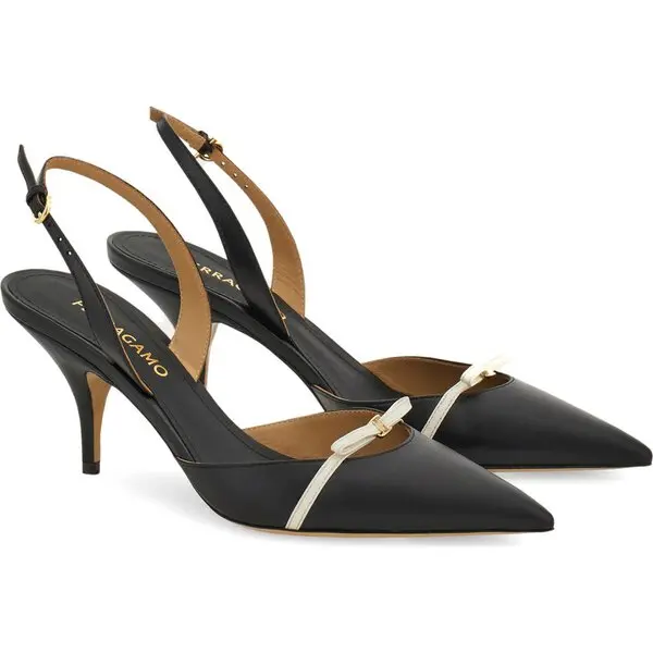 FERRAGAMO Gylla Pointed Toe Slingback Pumps - Nero