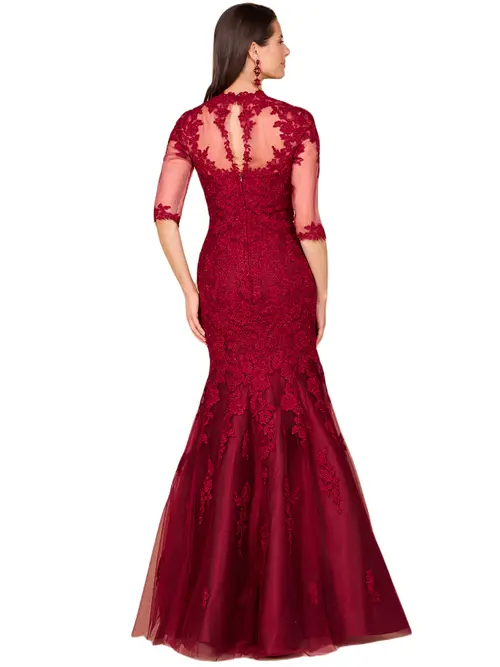 LARA NEW YORK Long Sleeve Mermaid Gown - Dark Red